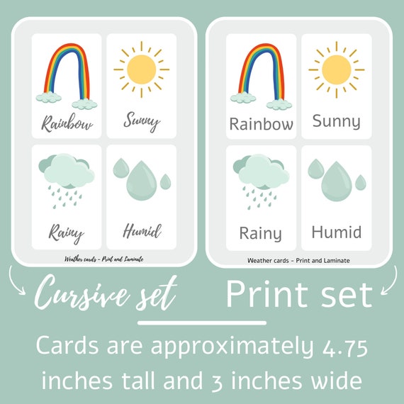 Preschool Kindergarten Weather Flash Cards Printable - Etsy