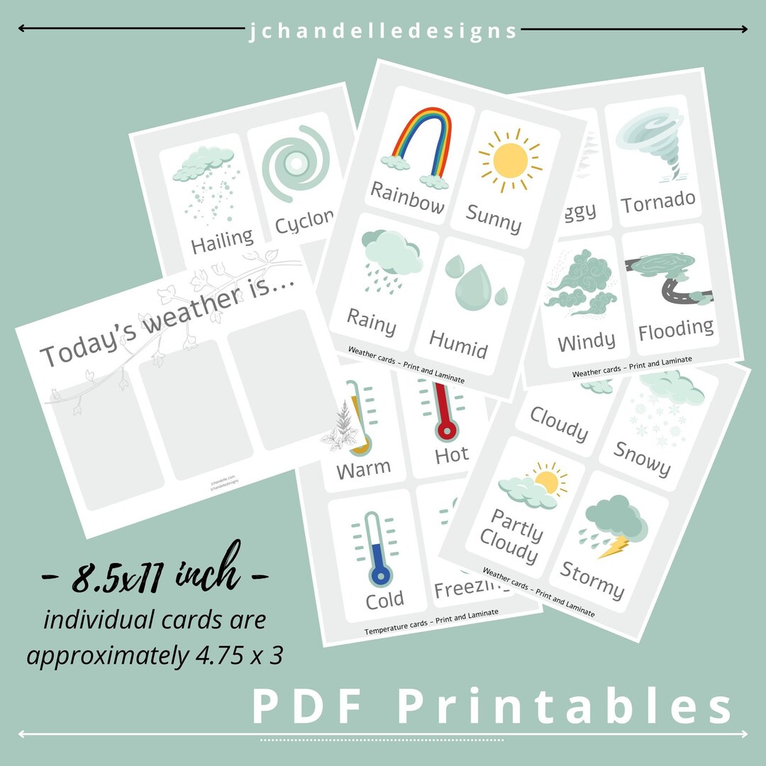 Preschool + Kindergarten Weather Flash Cards | Printable Weather Chart ...
