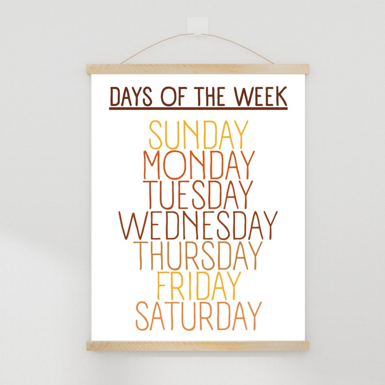 Days of the Week Poster Days of the Week Printable Homeschool Poster ...