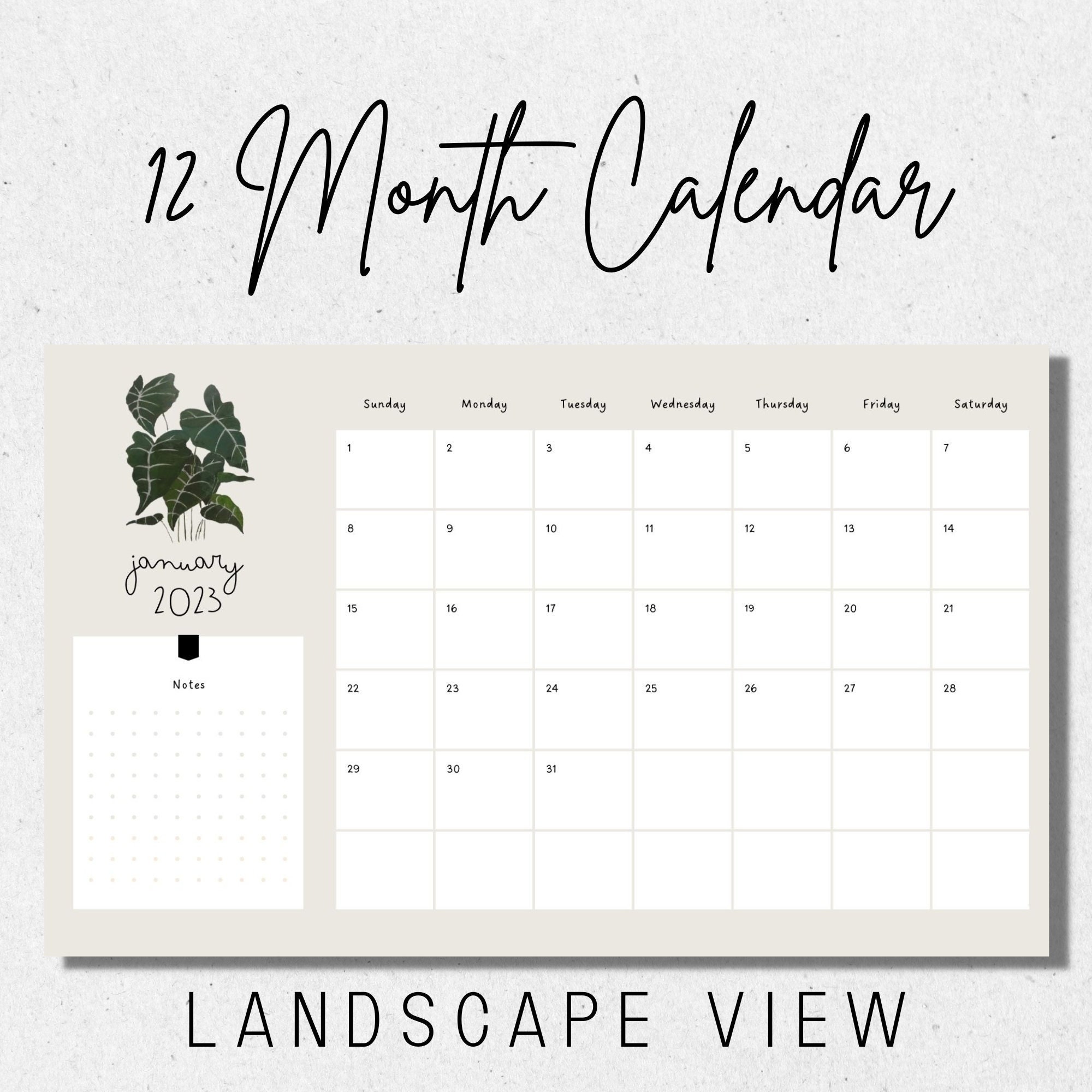 Plant Calendar Minimalist Calendar Earthy Calendar Printable Calendar ...
