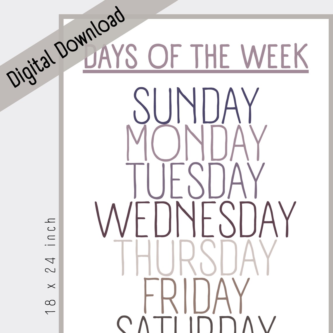 Days of the Week Poster | Days of the Week Wall Art | Wall Art ...