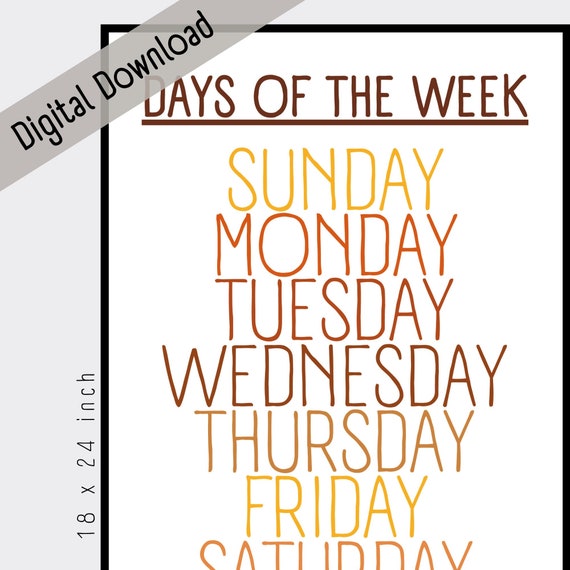 Days of the Week Poster Days of the Week Printable - Etsy
