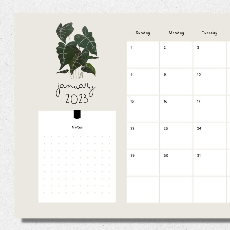 Plant Calendar Minimalist Calendar Earthy Calendar Printable Calendar ...