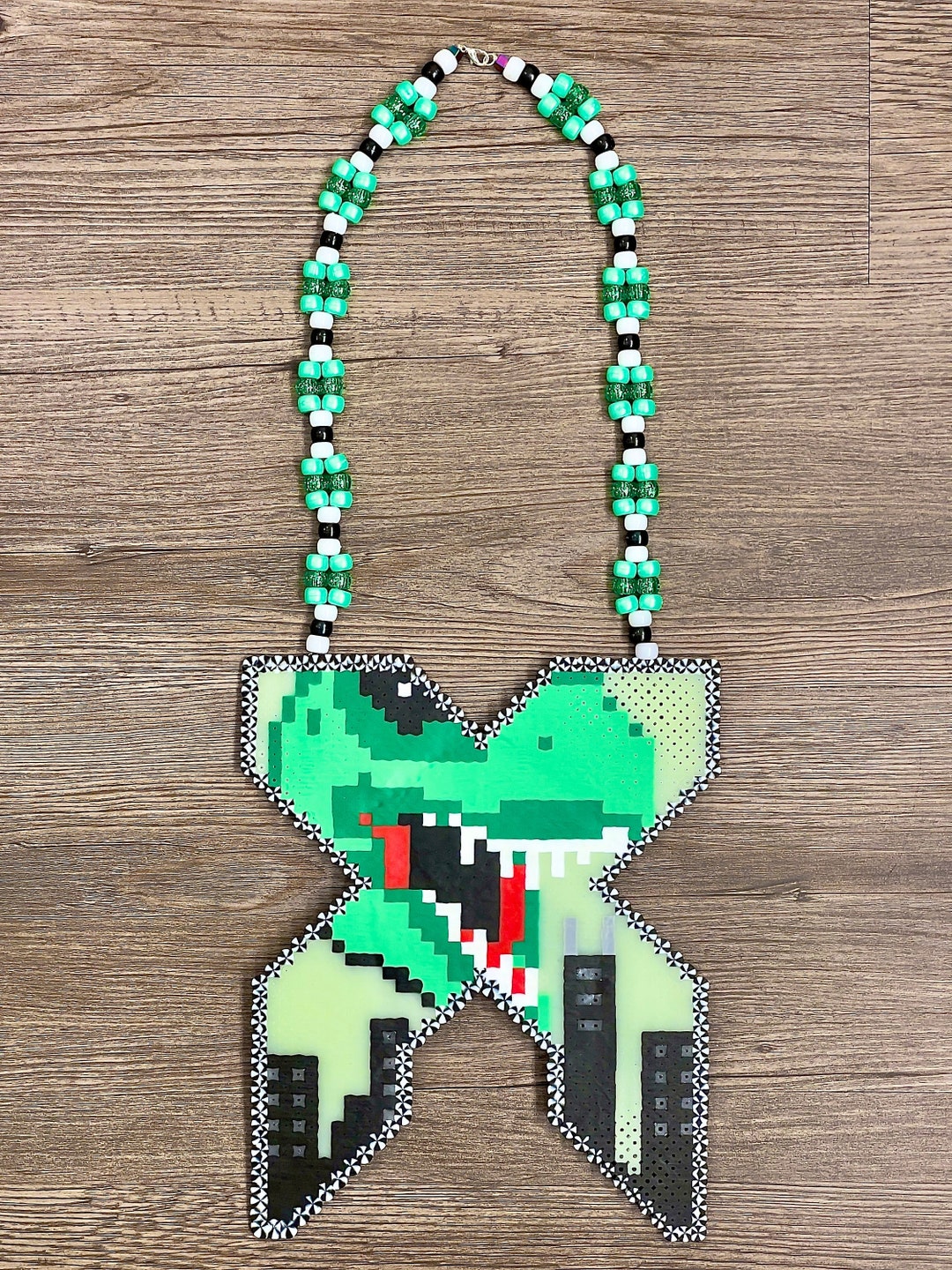 Excision Perler Necklace T-rex Dinosaur Perler Bead Art - Etsy