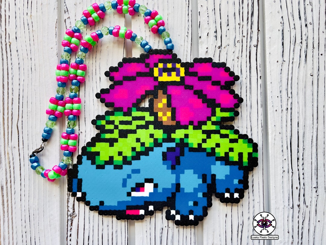 Venusaur Perler Necklace | Rainbow Flower Pokémon | Pixel Art | Bead ...