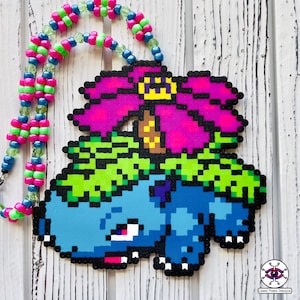 Venusaur Perler Necklace Rainbow Flower Pokémon Pixel Art Bead Sprite ...