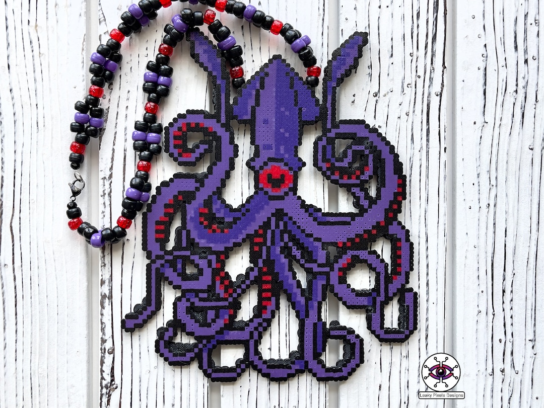 Kraken Perler Necklace | Squid Pixel Art | Rave Kandi Accessory ...