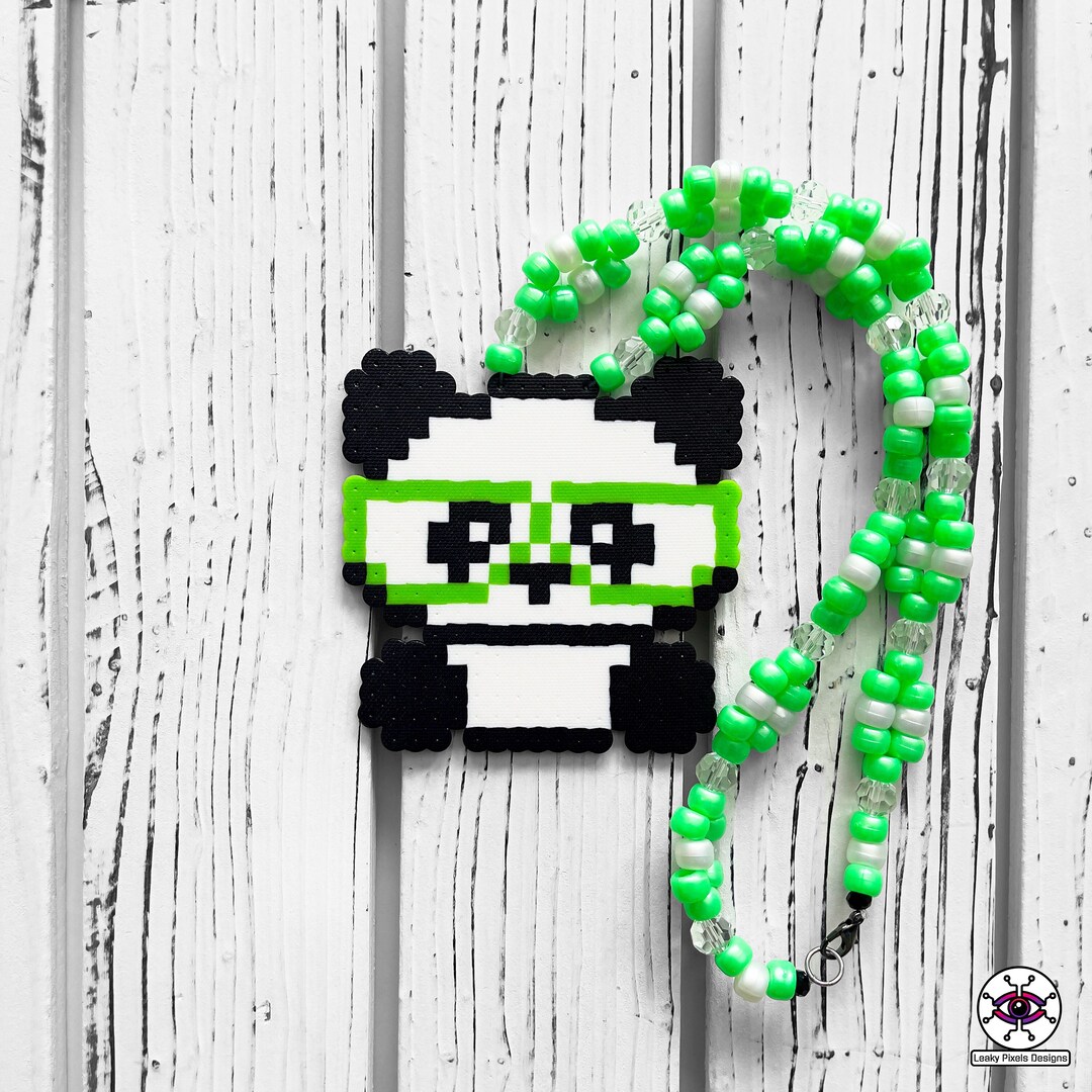Hipster Panda Perler Necklace by Leaky Pixels • Perler Bead Art • Kandi ...