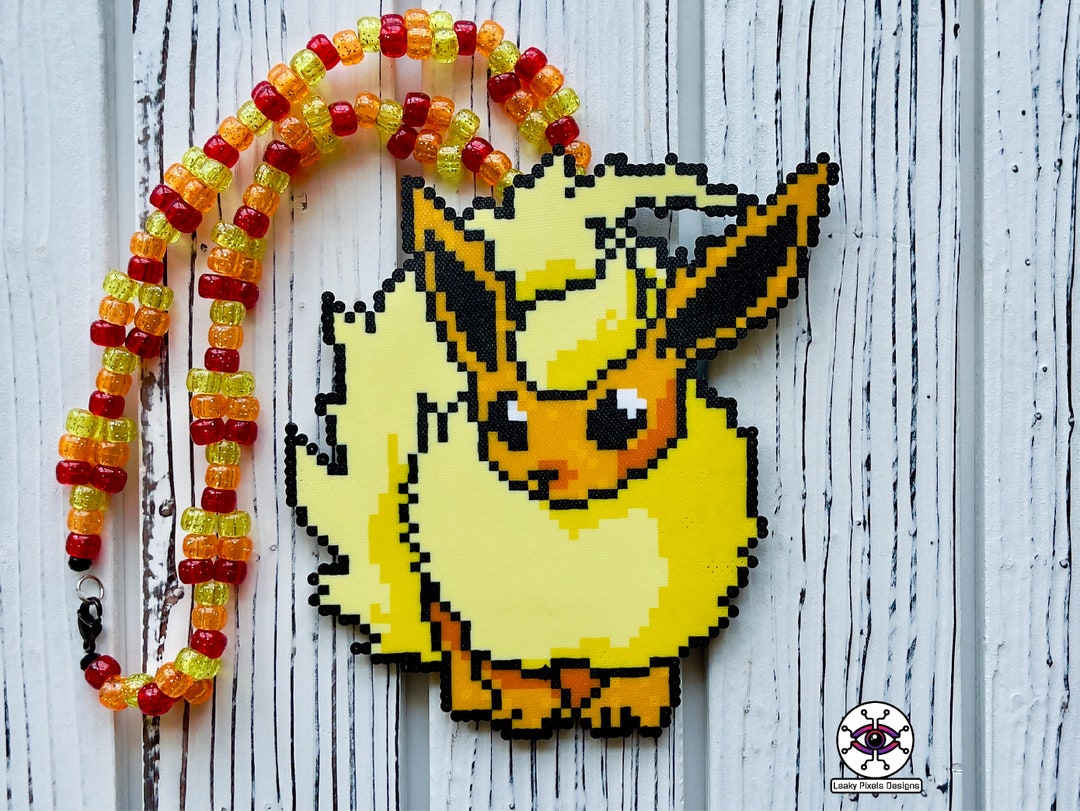 Flareon Perler Necklace Pokémon Jewelry Rave Perler Bead Sprite Pixel ...