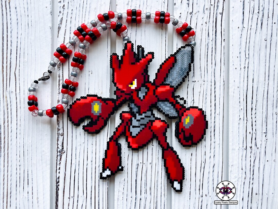 Scizor Perler Necklace | Anime Art | 8 Bit Pixel Jewelry | Scyther ...