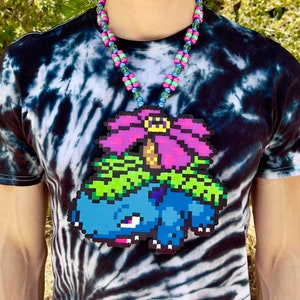 Venusaur Perler Necklace Rainbow Flower Pokémon Pixel Art Bead Sprite ...