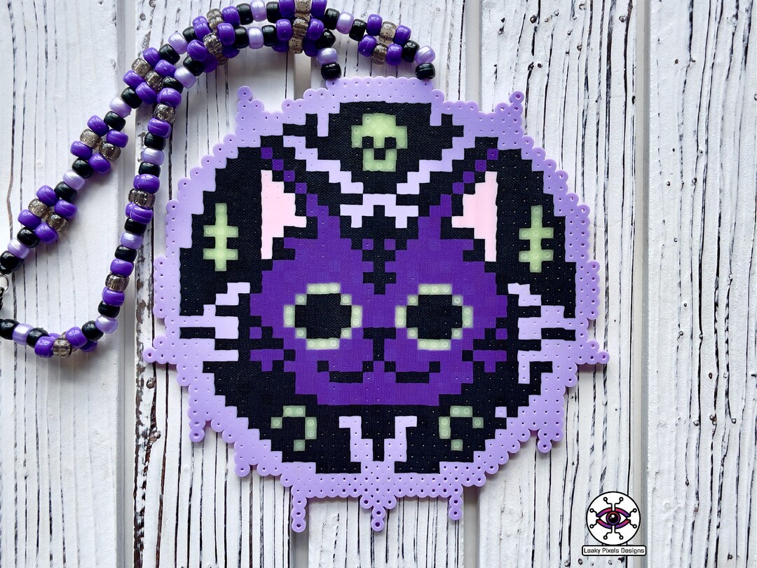 Cat Witchcraft Perler Necklace Glows in the Dark | Meow Magic Halloween ...