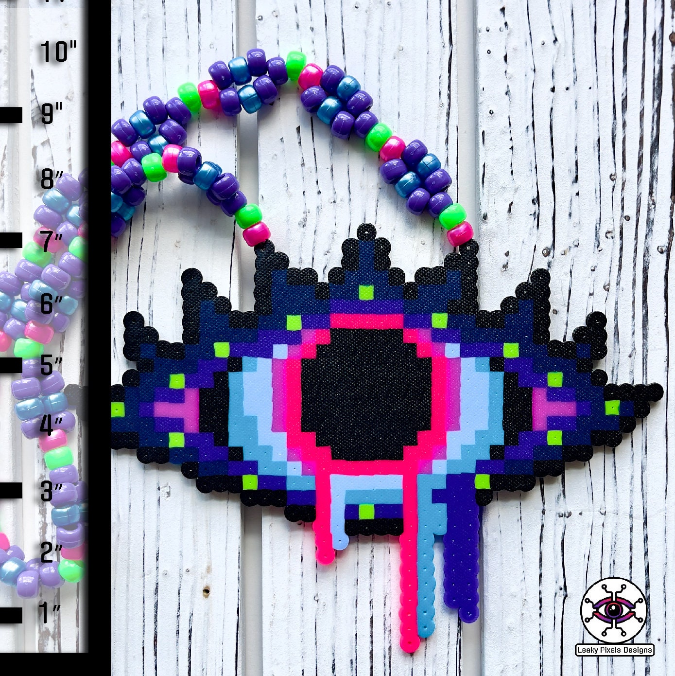 Evil Eye Perler Necklace by Leaky Pixels • Rave Perler • Kandi Necklace ...
