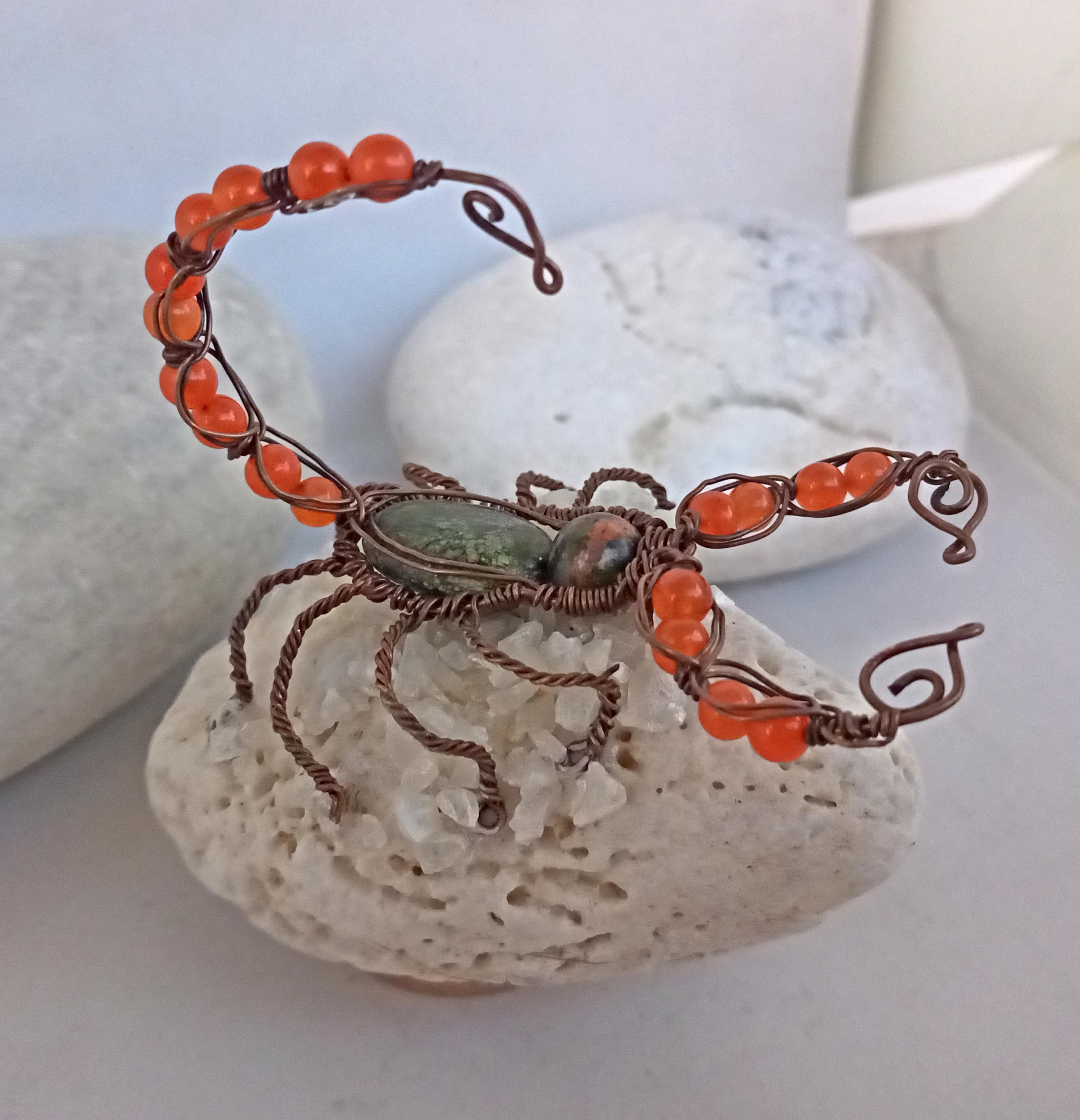 Scorpion Figure on Rock, Copper Wire, Zodiac Gift Gemstone, Handmade ...