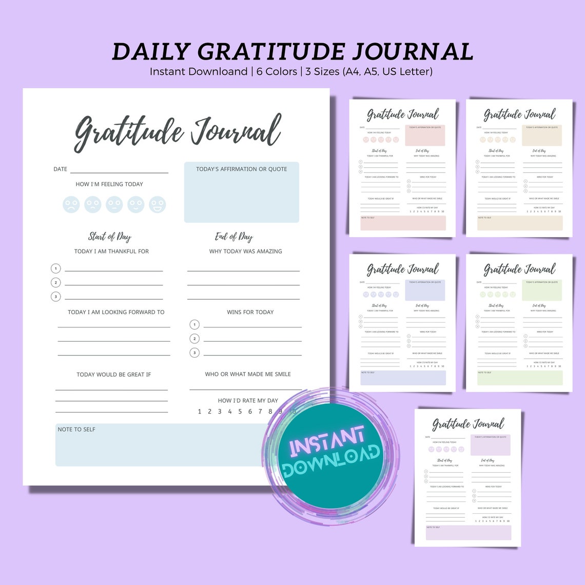 Gratitude Journal, Journal Printable, Mindfulness Journal, Daily ...