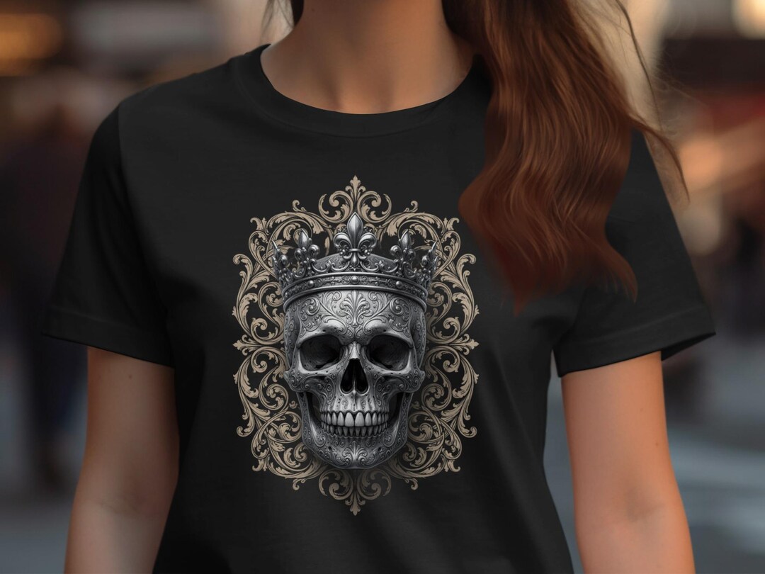 Ornate Crowned Skull T-shirt, Gothic Baroque Royal Design, Dark ...