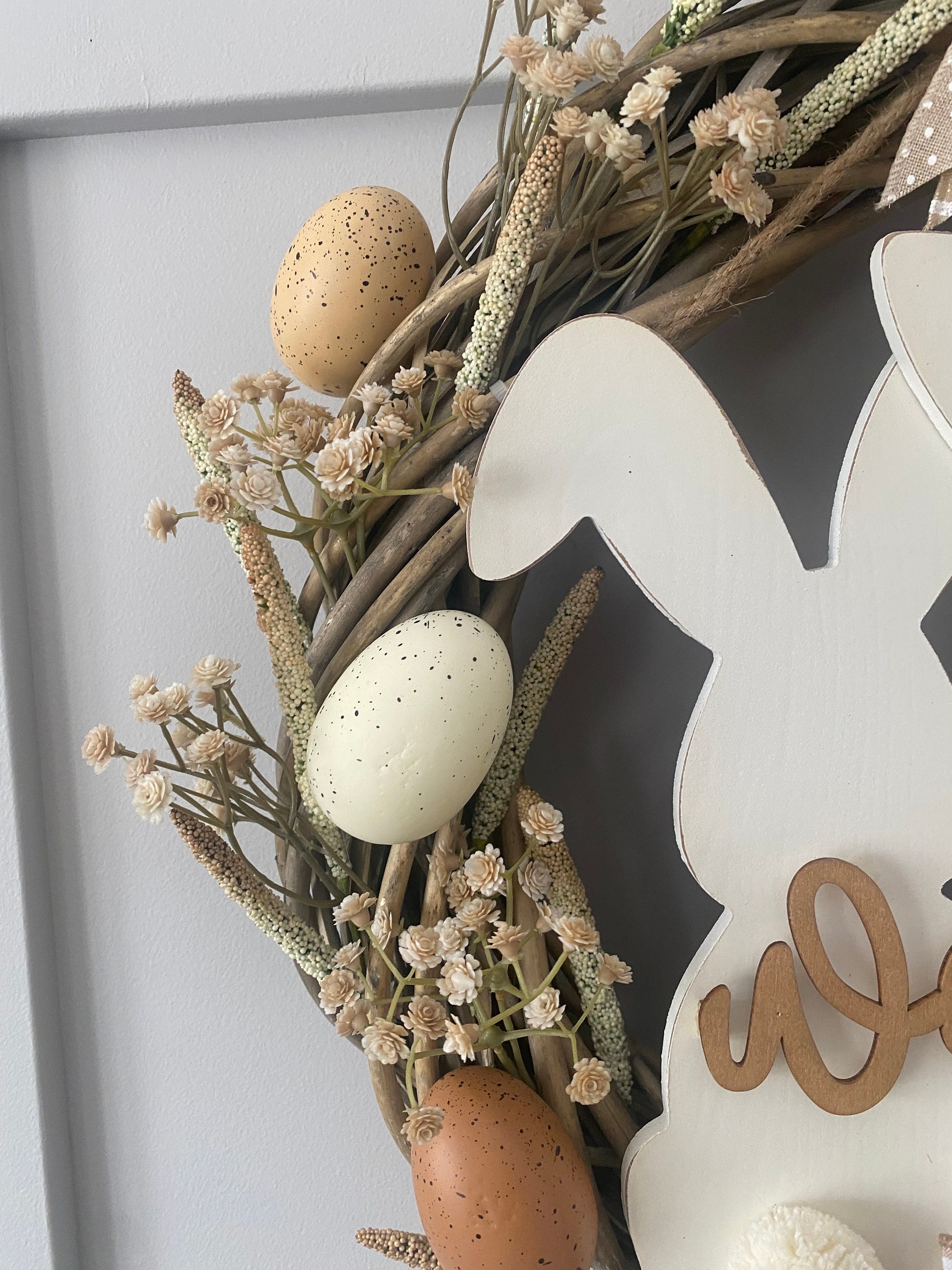 Easter Rabbits Willow Wreath, White and Beige Rabbits Wreath, Easter ...