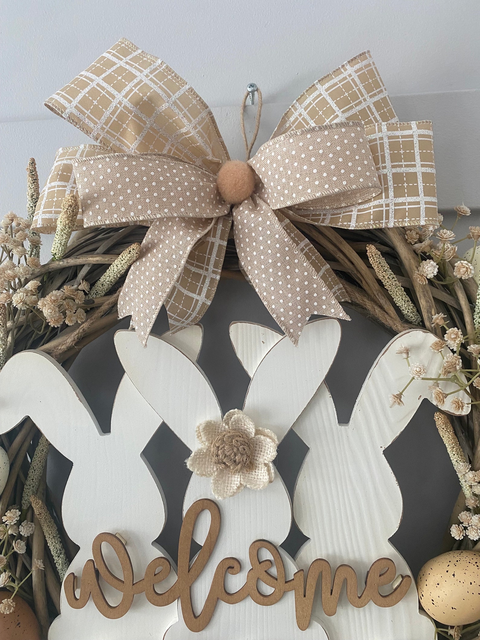 Easter Rabbits Willow Wreath, White and Beige Rabbits Wreath, Easter ...
