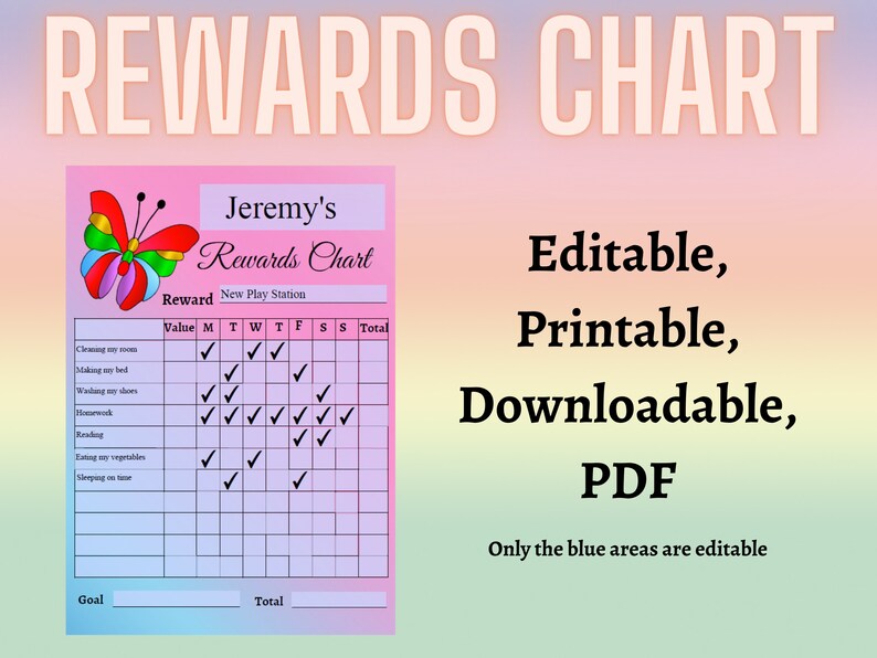 Rewards Chart Kids Behavior Chart Printable Editable - Etsy