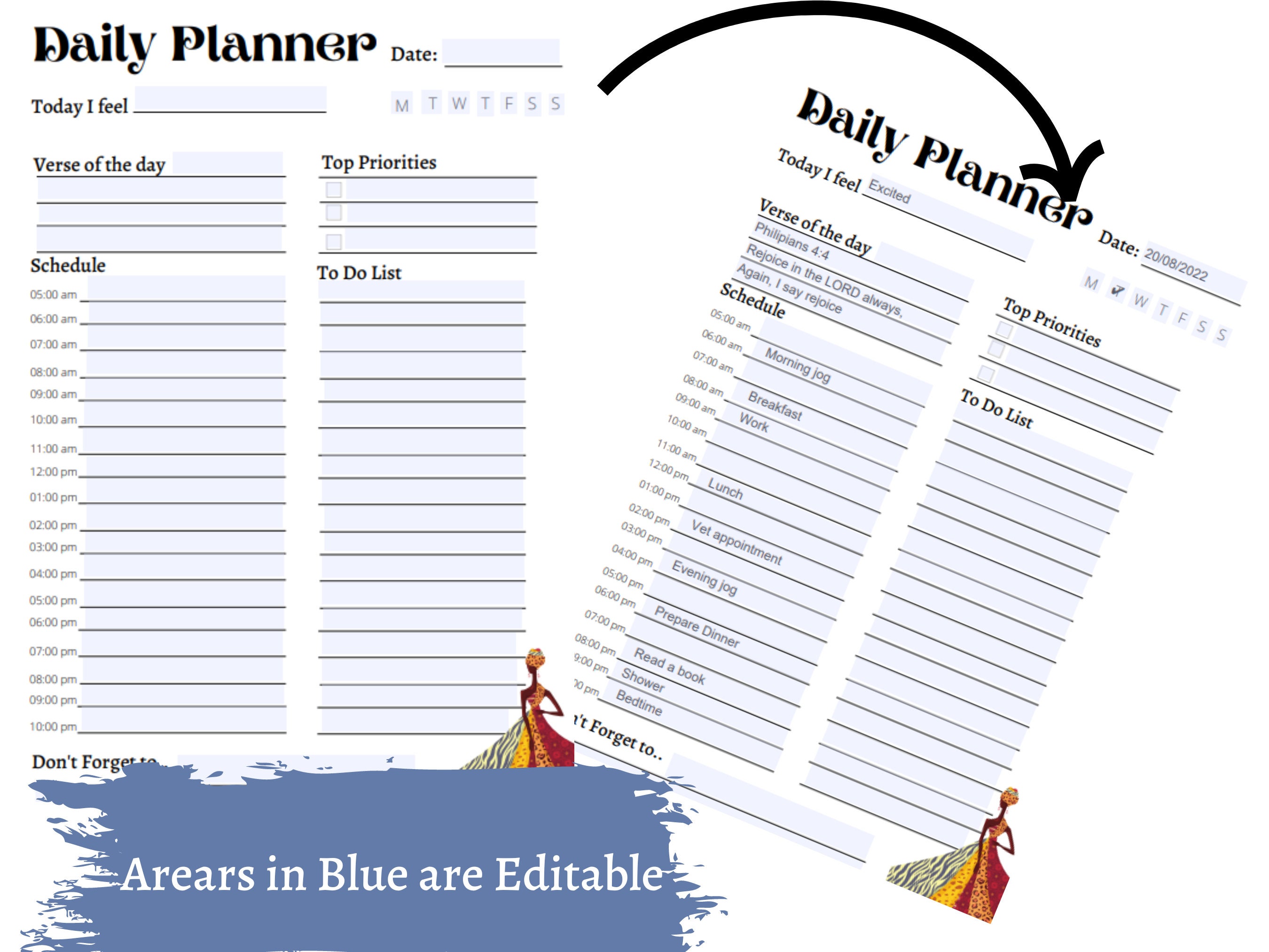 Minimalist Editable Weekly Planner and Editable Daily Planner ...