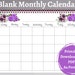 Blank Monthly Calendar, Monthly Planner Template, Sunday Start, Monday ...
