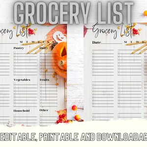 Grocery List, Meal Planning, Editable Check List, Downloadable ...