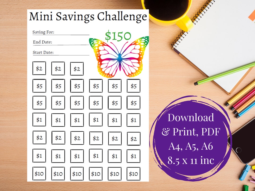 Low Income Savings Challenge, Butterfly Mini Savings Challenge, PDF, A4 ...