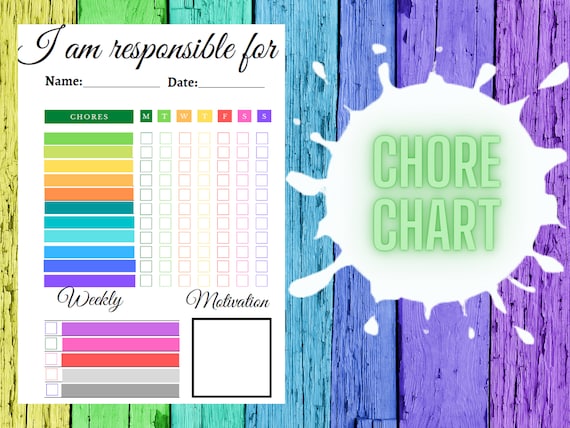 Kids Chore Chart Printable Editable Downloadable - Etsy