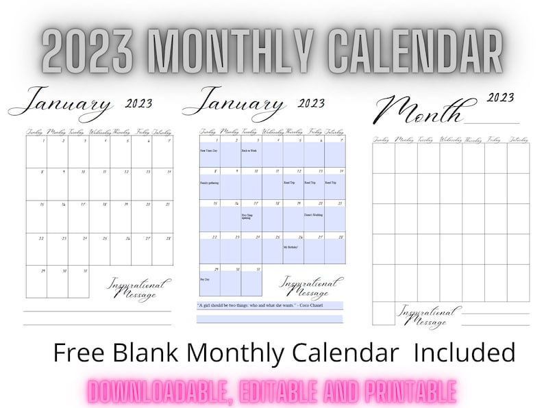 2023 Monthly Planner, Minimalist Editable and Printable Monthly ...