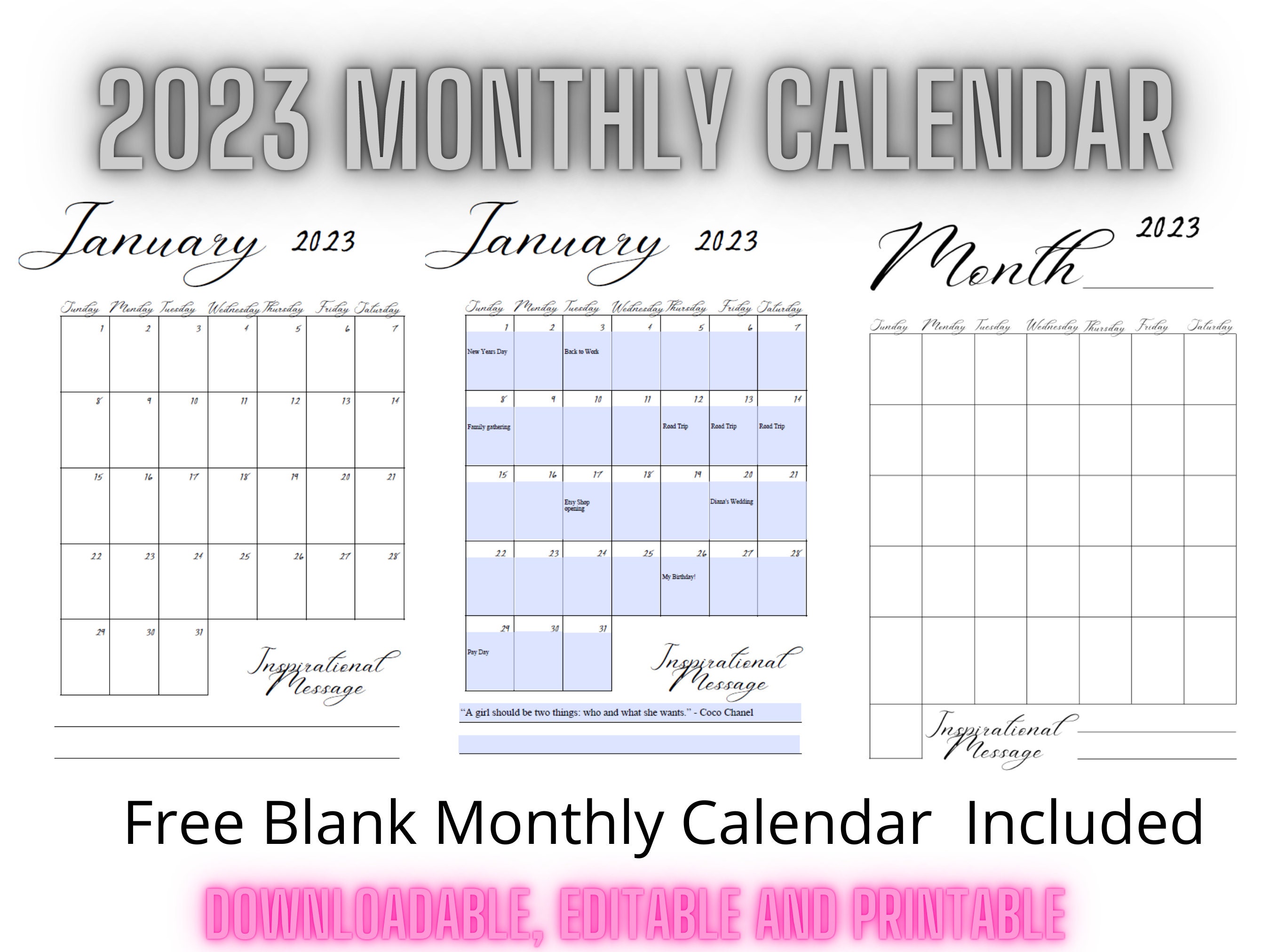 2023 Monthly Planner, Minimalist Editable and Printable Monthly ...