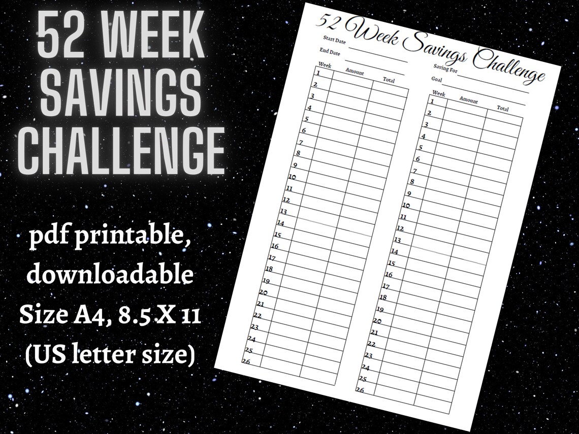 52 Week Savings Challenge, Minimalist, Savings Tracker, A4 & 8.5 X ...