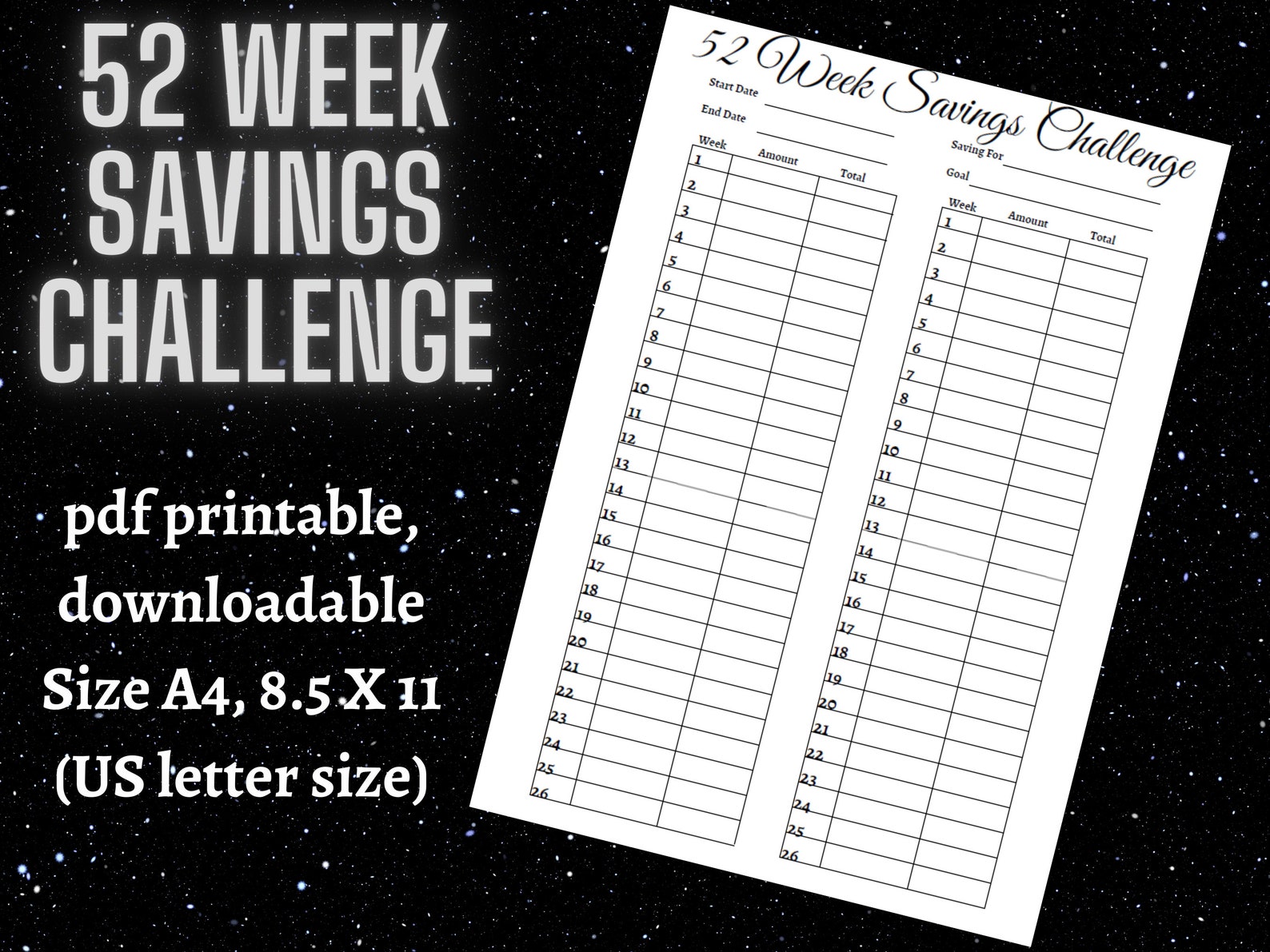 52 Week Savings Challenge, Minimalist, Savings Tracker, A4 & 8.5 X ...