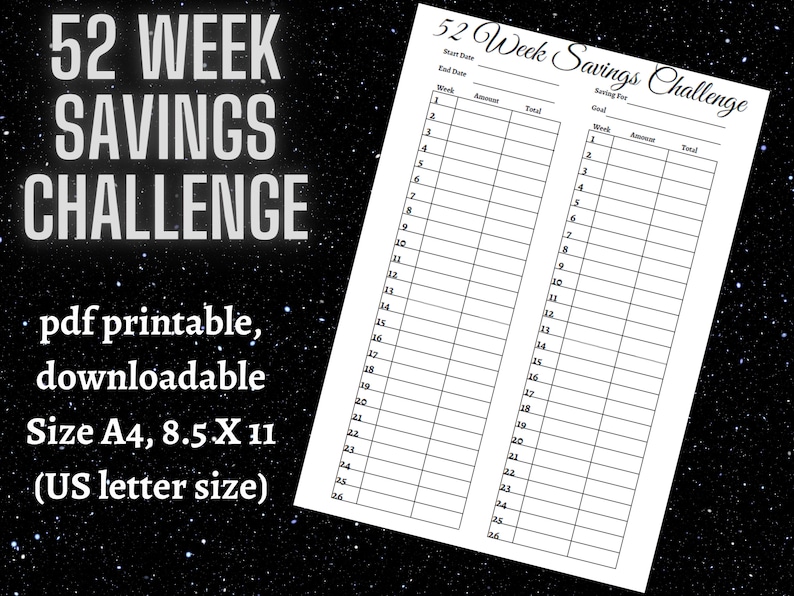 52 Week Savings Challenge, Minimalist, Savings Tracker, A4 & 8.5 X 11inc, Printable, PDF ...