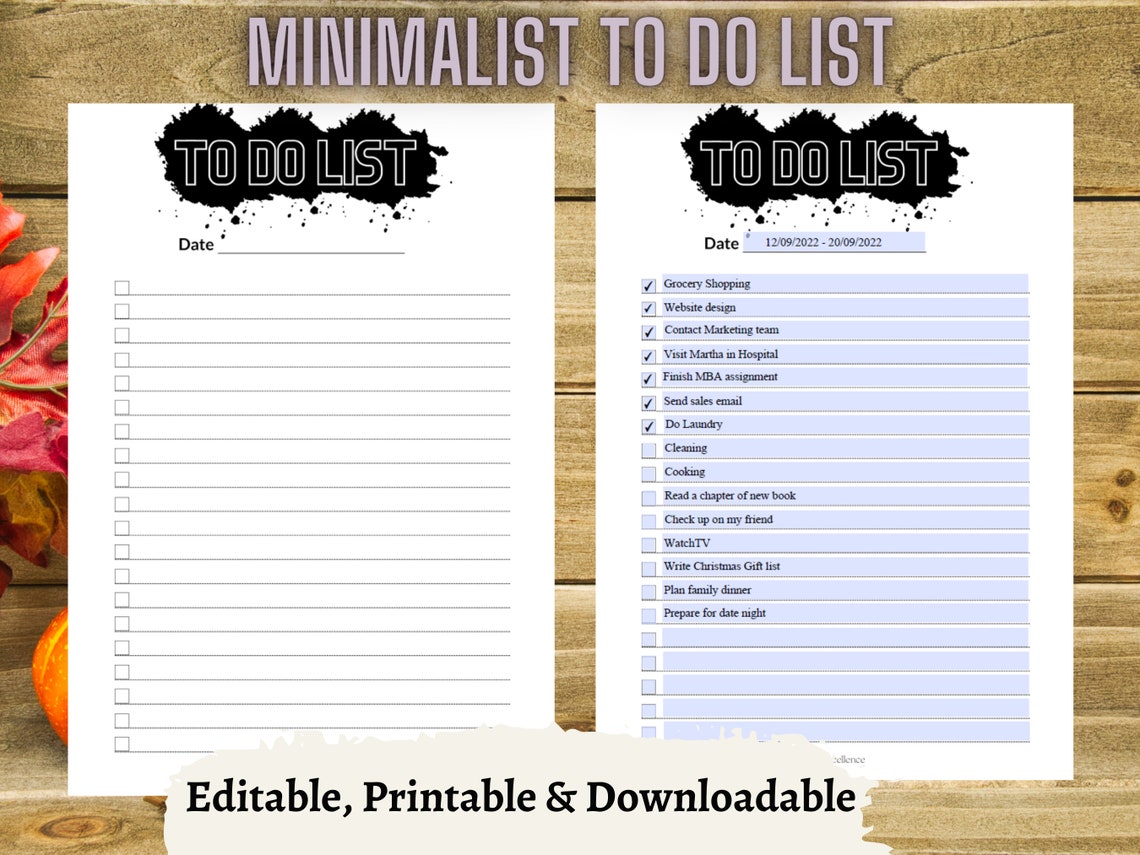 Minimalist to Do List, Editable, Printable, Downloadable Daily and ...