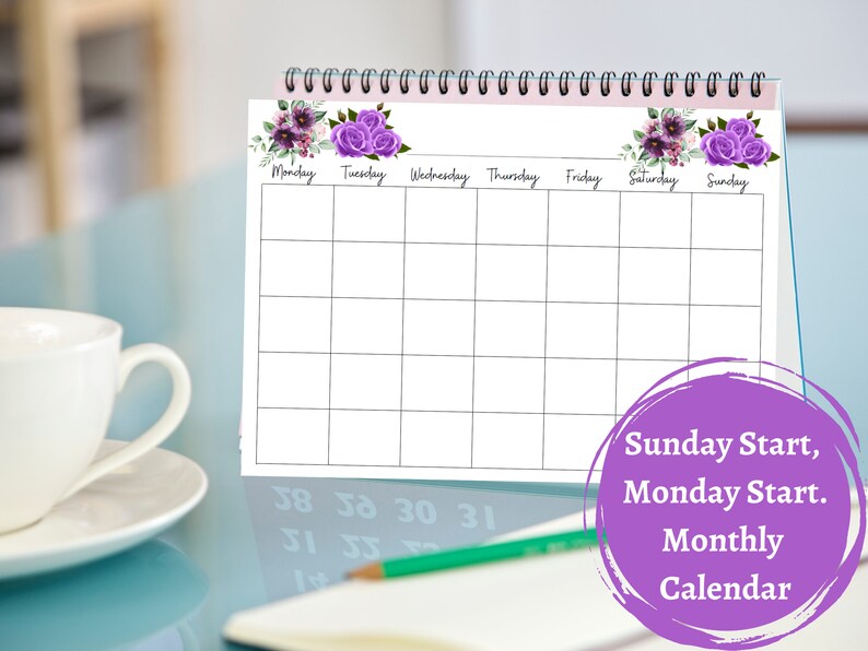 Blank Monthly Calendar, Monthly Planner Template, Sunday Start, Monday ...