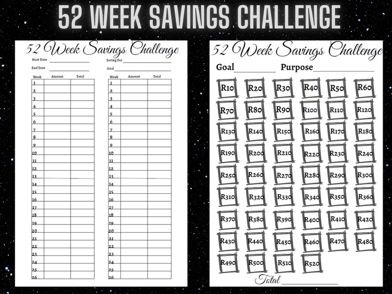 52 Week Savings Challenge Minimalist Savings Tracker A4 And 8 5 X