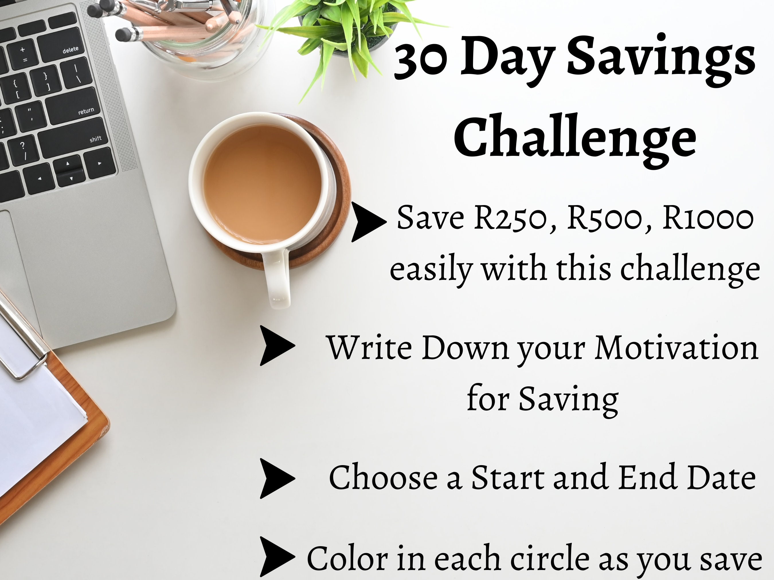 Rands 30 Day Savings Challenge, Low Income Savings Tracker Bundle, R250 ...