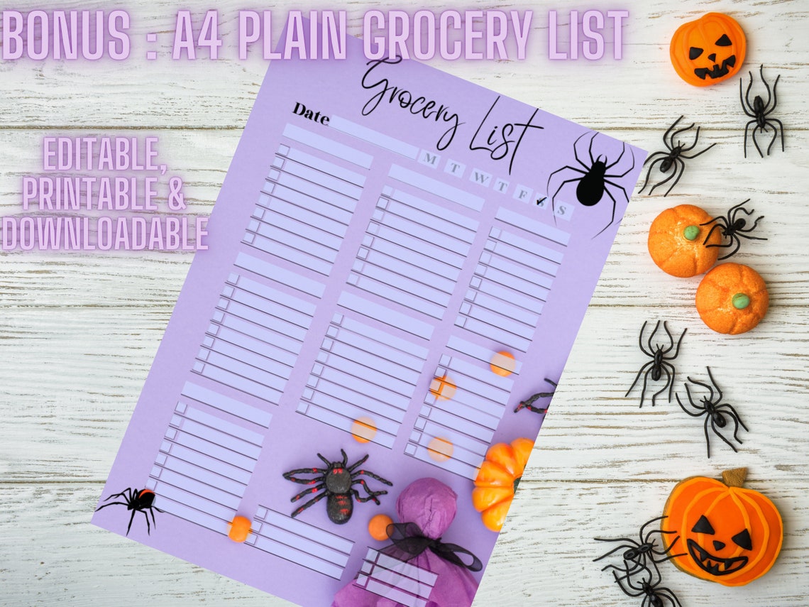 Halloween Grocery List, Food Planner, Editable Downloadable Printable ...