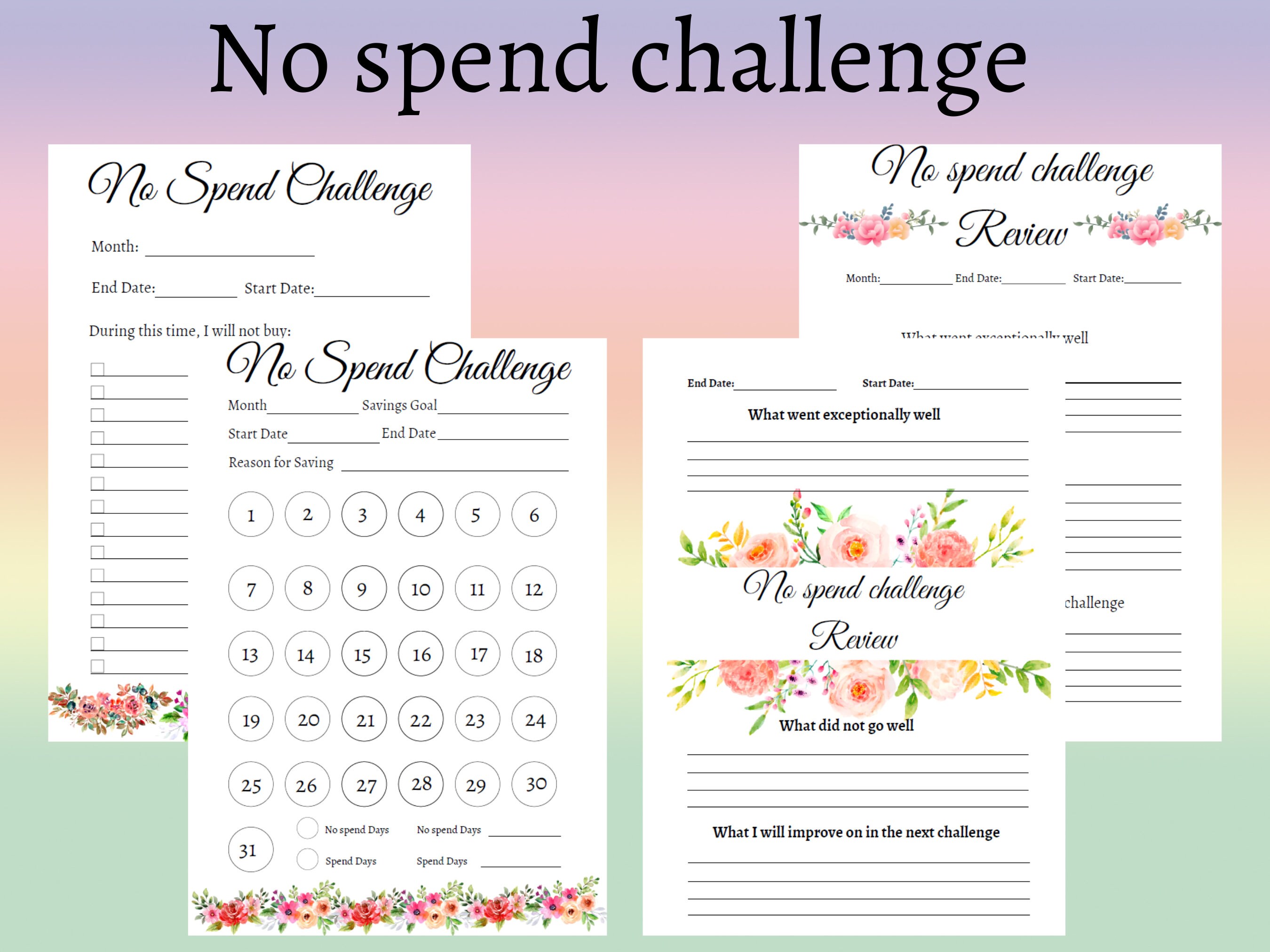 No Spend Challenge, 31 Days Monthly Challenge, Printable, Savings ...
