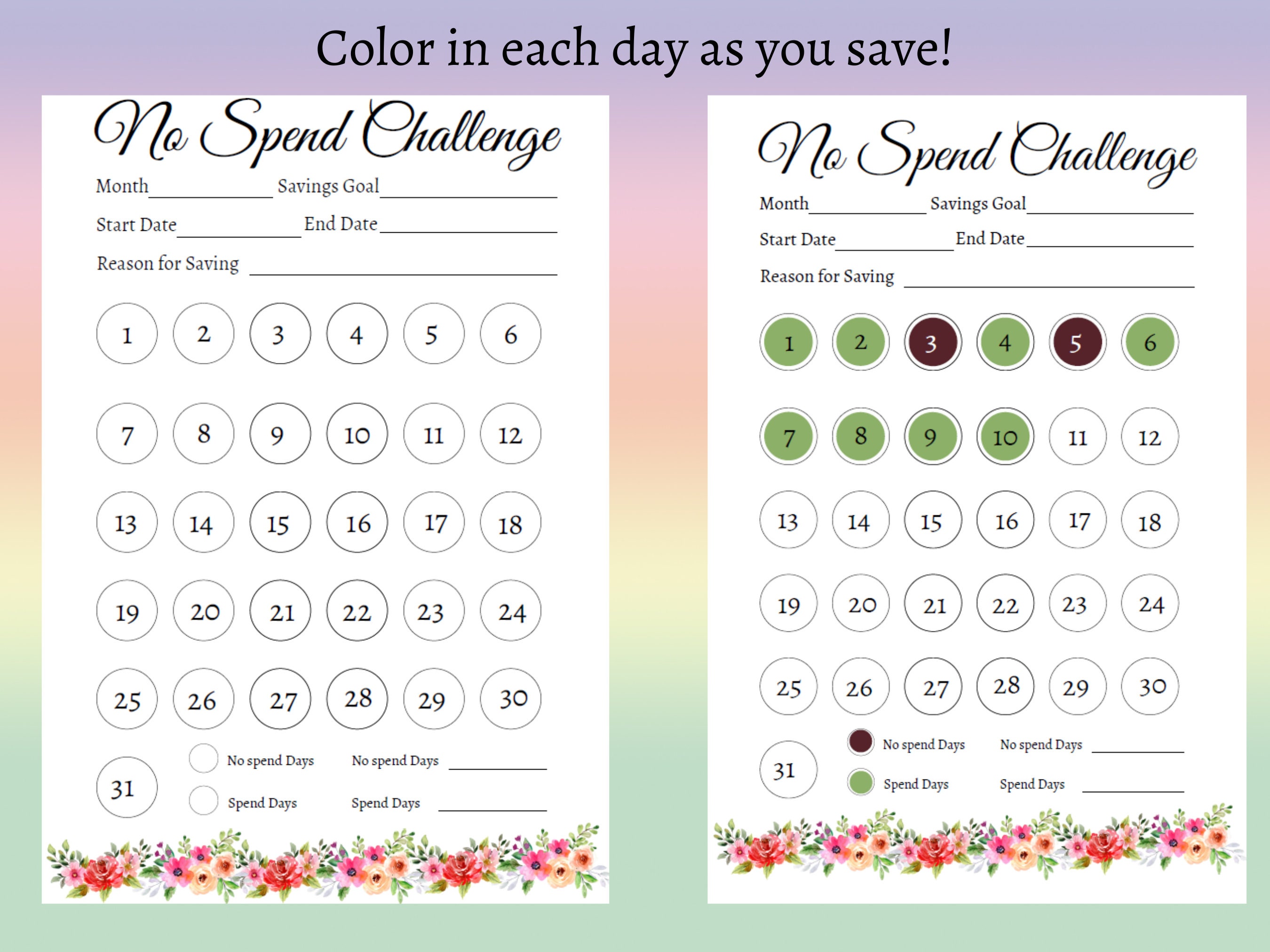 No Spend Challenge, 31 Days Monthly Challenge, Printable, Savings ...