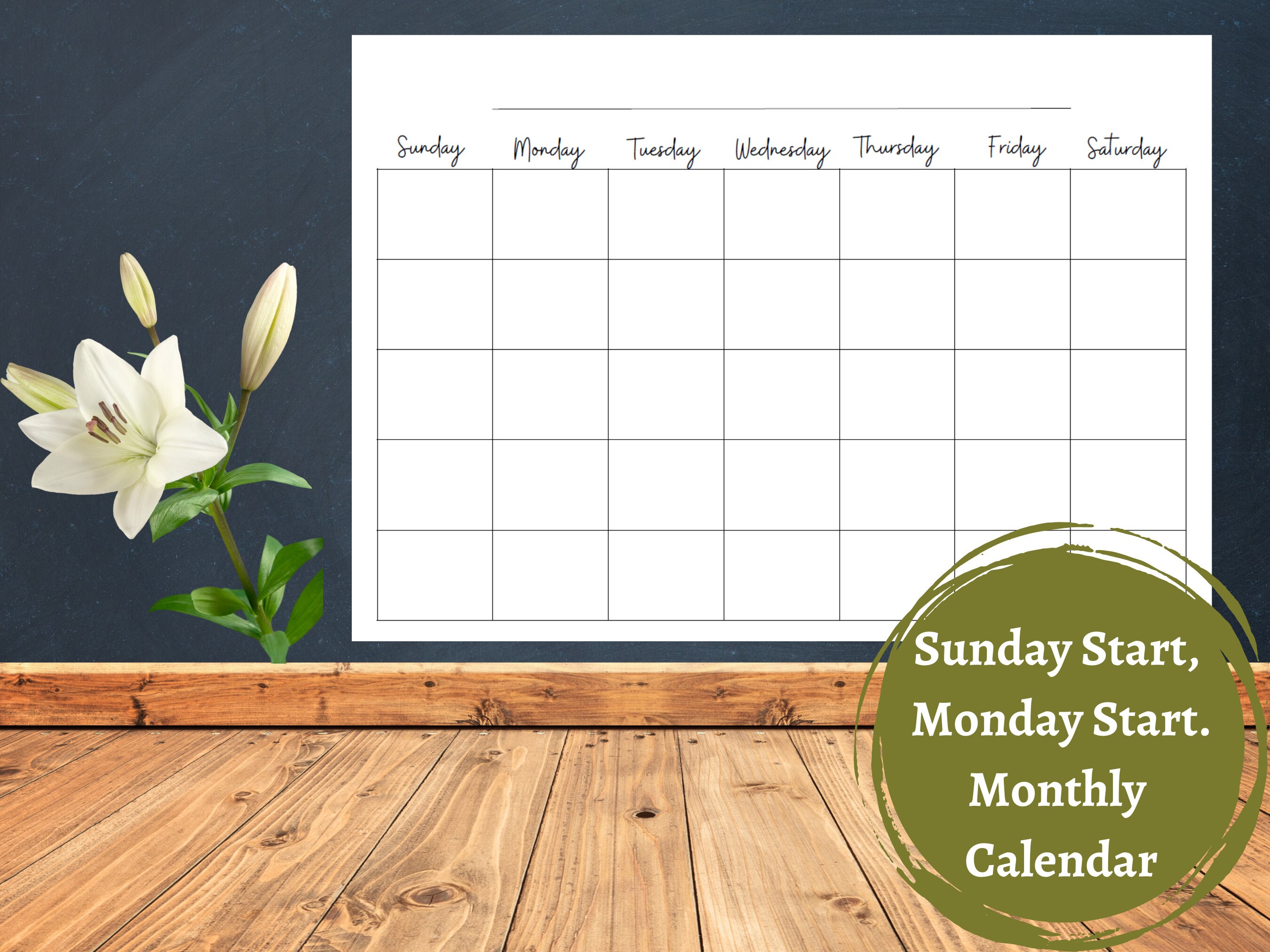 Blank Monthly Calendar, Monthly Planner Template, Sunday Start, Monday ...