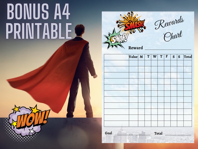 Superhero Rewards Chart, Kids Behavior Chart, Printable, Editable ...