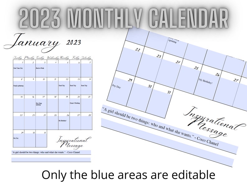 2023 Monthly Planner, Minimalist Editable and Printable Monthly ...