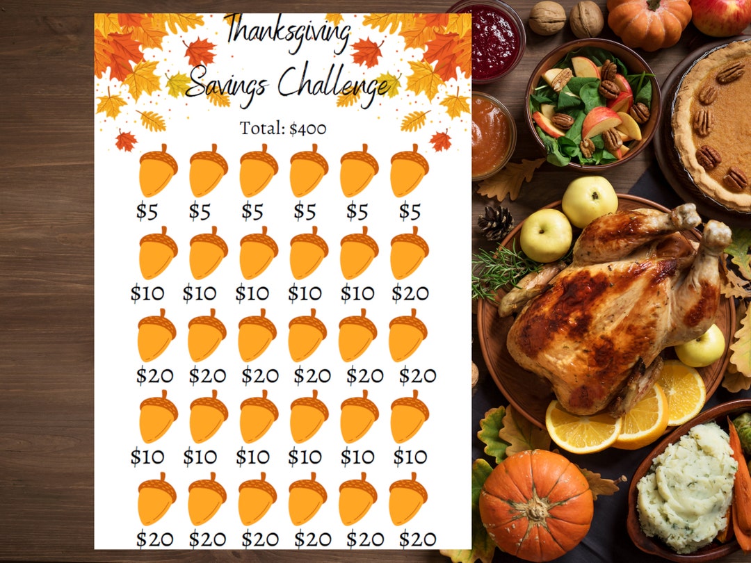 Thanksgiving Savings Challenge Template, Low Budget, PDF, A4, A5, A6 ...