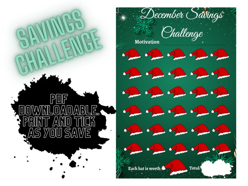 December Savings Challenge, Printable pdf Editable Downloadable, A4, A6 ...