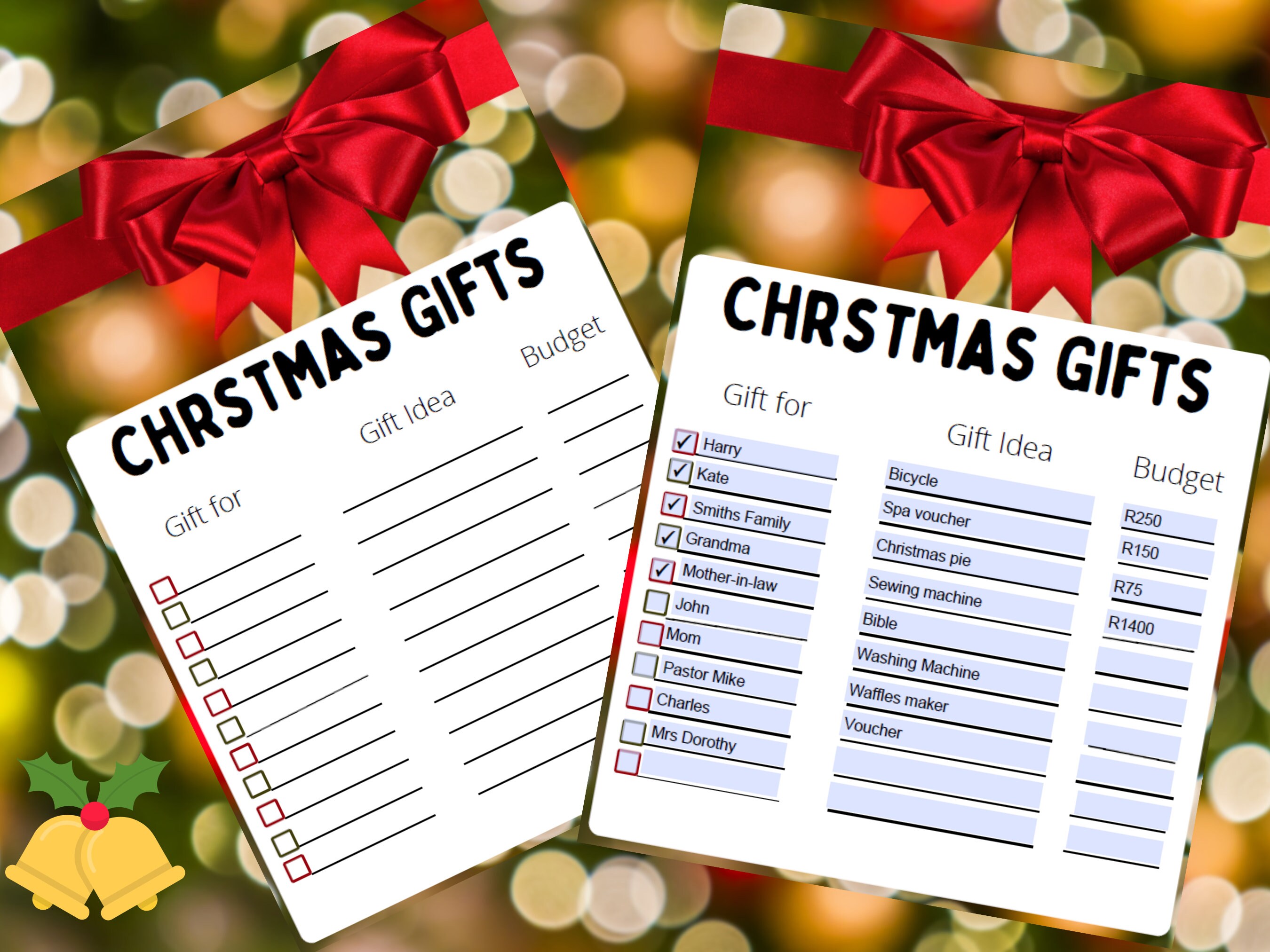 Christmas Gift to Do List, PDF Editable and Printable, Digital Download ...