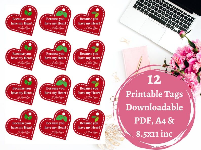 Gift Tags, Because You Have My Heart Tags, A4, 8.5 X 11 Inc ...