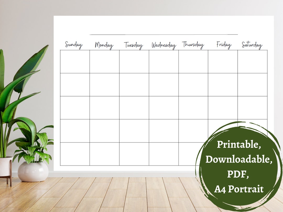 Blank Monthly Calendar, Monthly Planner Template, Sunday Start, Monday ...