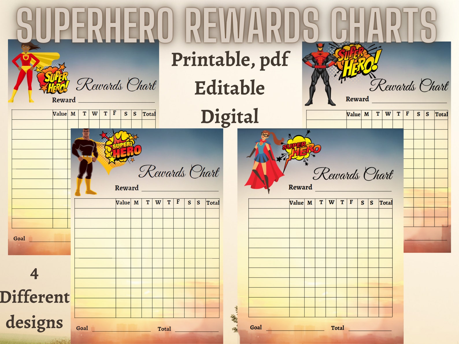Superhero Rewards Chart, Kids Behavior Chart, Printable, Editable ...
