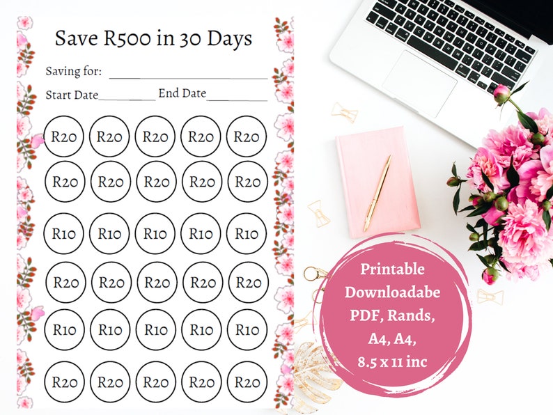 Rands 30 Day Savings Challenge, Low Income Savings Tracker Bundle, R250 ...